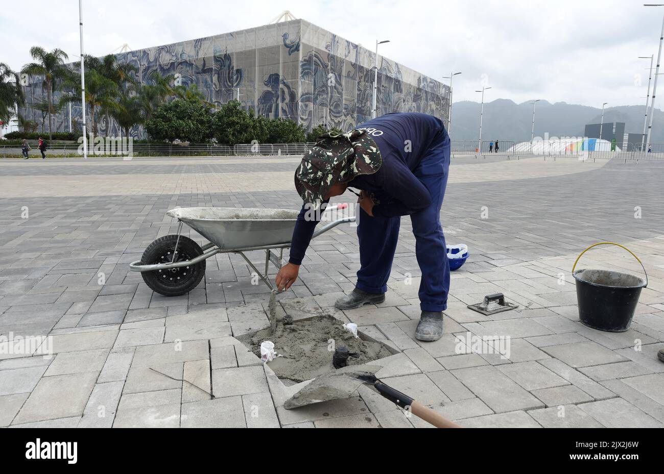 Final preparations are made outside sporting venues at the Rio Olympic ...