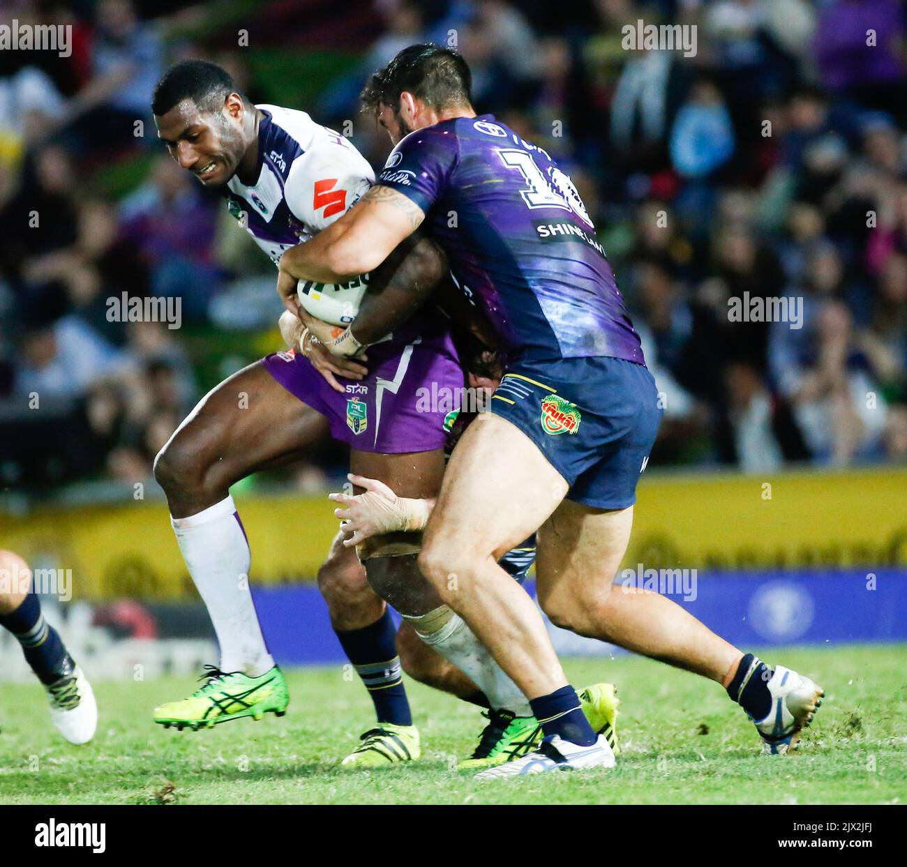 Storm's Suliasi Vunivalu tackled by Cowboys James Tamou during the ...