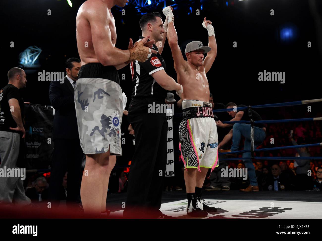 Paul Morrison (left) loses his fight against Jayde Mitchell before the ...