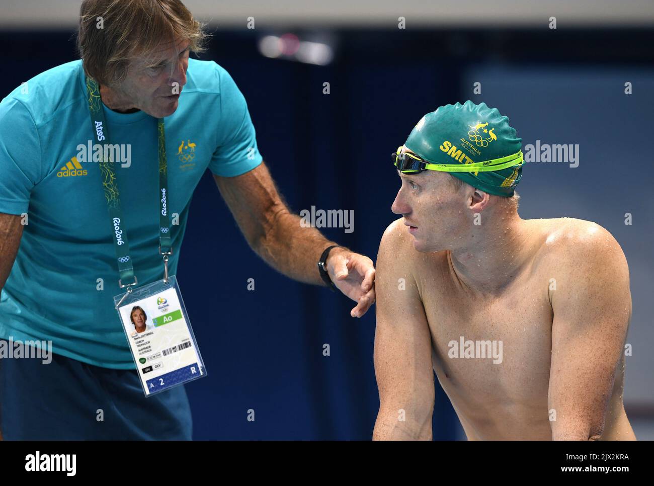 Coach Denis Cotterell speaks to Daniel Smith during the Australian team ...