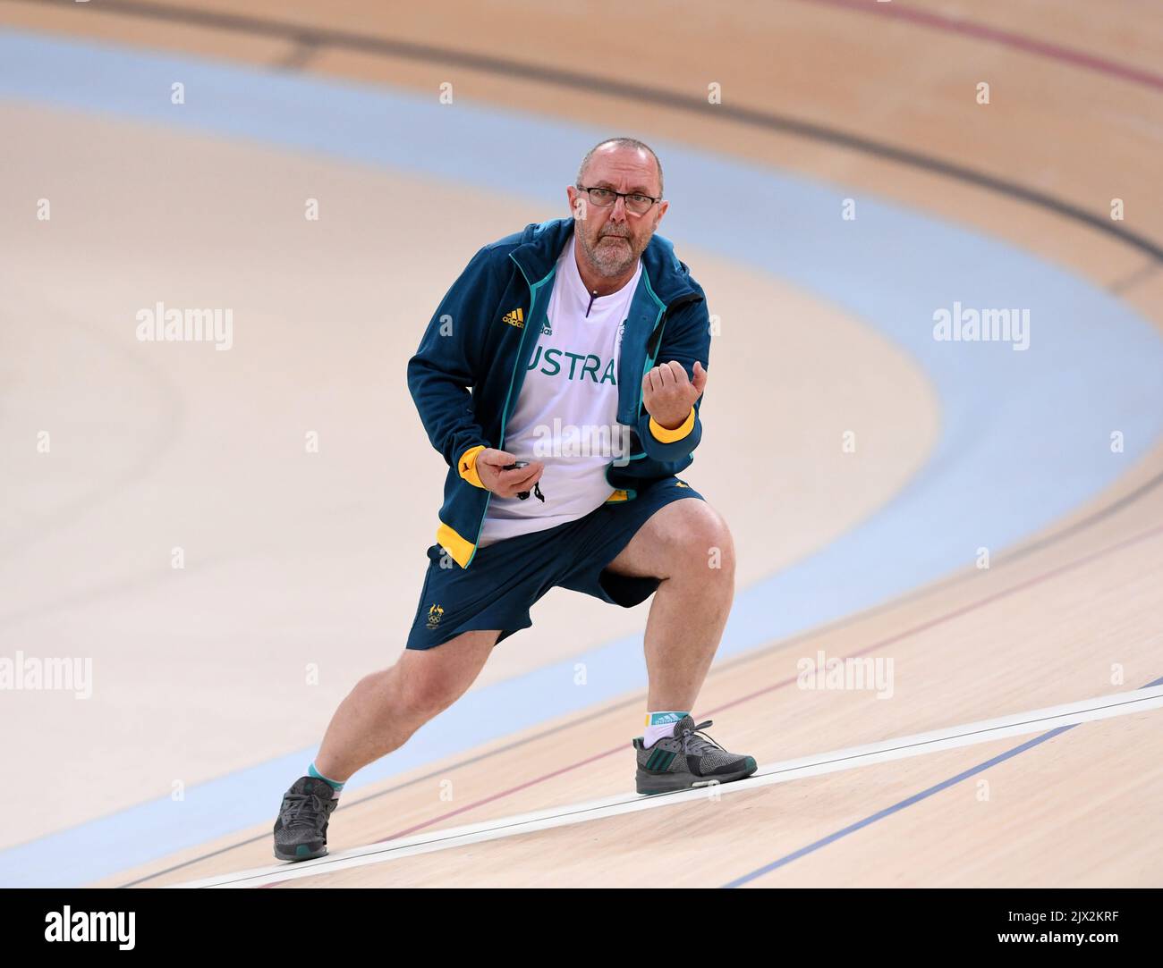 Australian track cycling coach Gary West gestures during the Australian ...