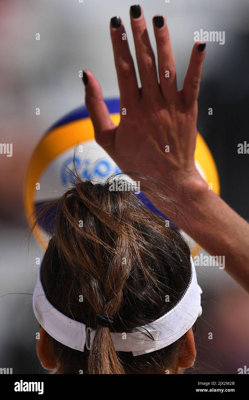 Australia's Taliqua Clancy gets ready to serve during the Women's Beach ...