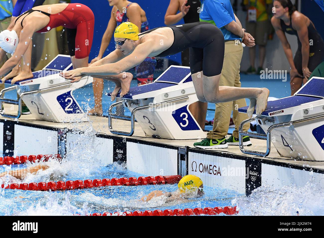 Australia's Cate Campbell (left) dives following Bronte Cambell's ...