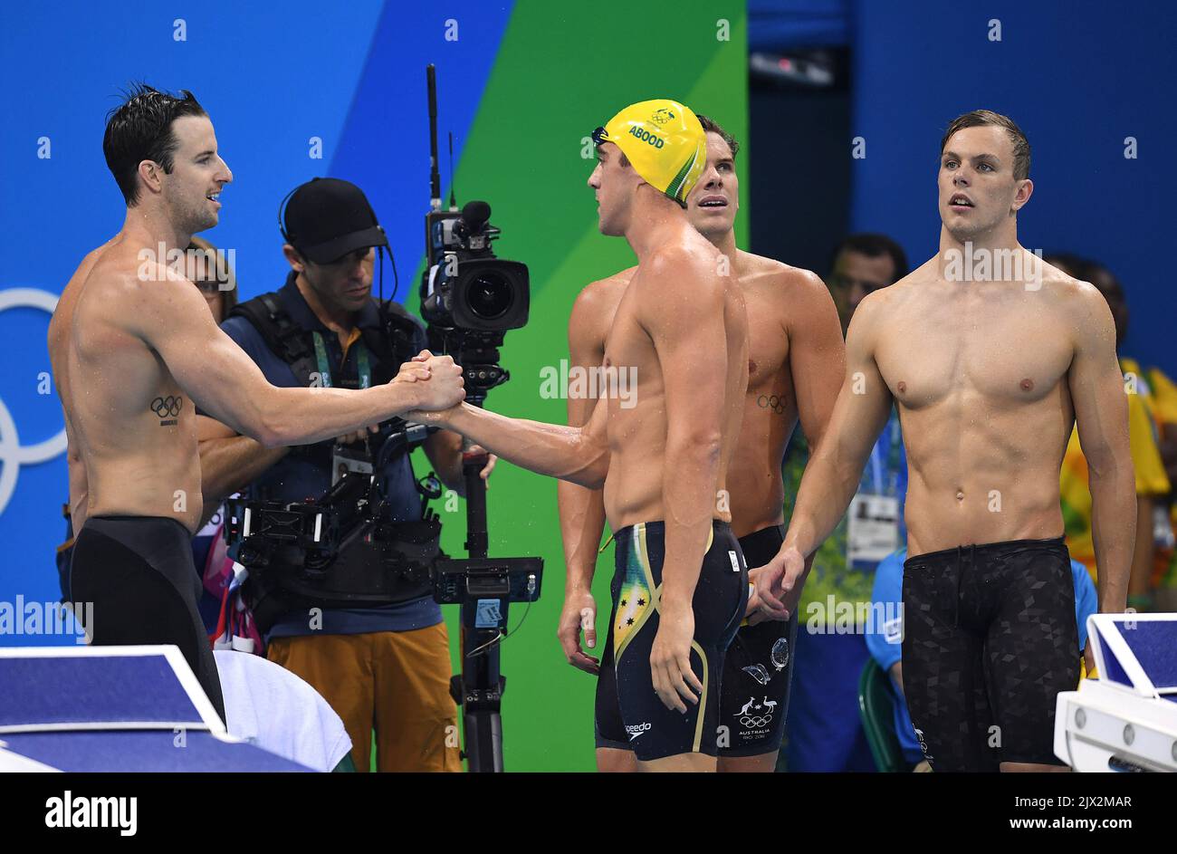 Australian swimmers (L to R) James Magnussen, Matt Abood, James Roberts ...