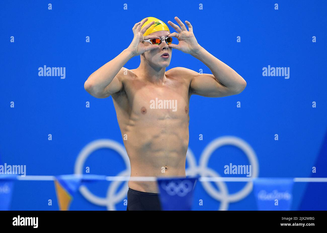Australia's Mitchell Larkin prepares to swim heat 5 of the Mens 100m ...