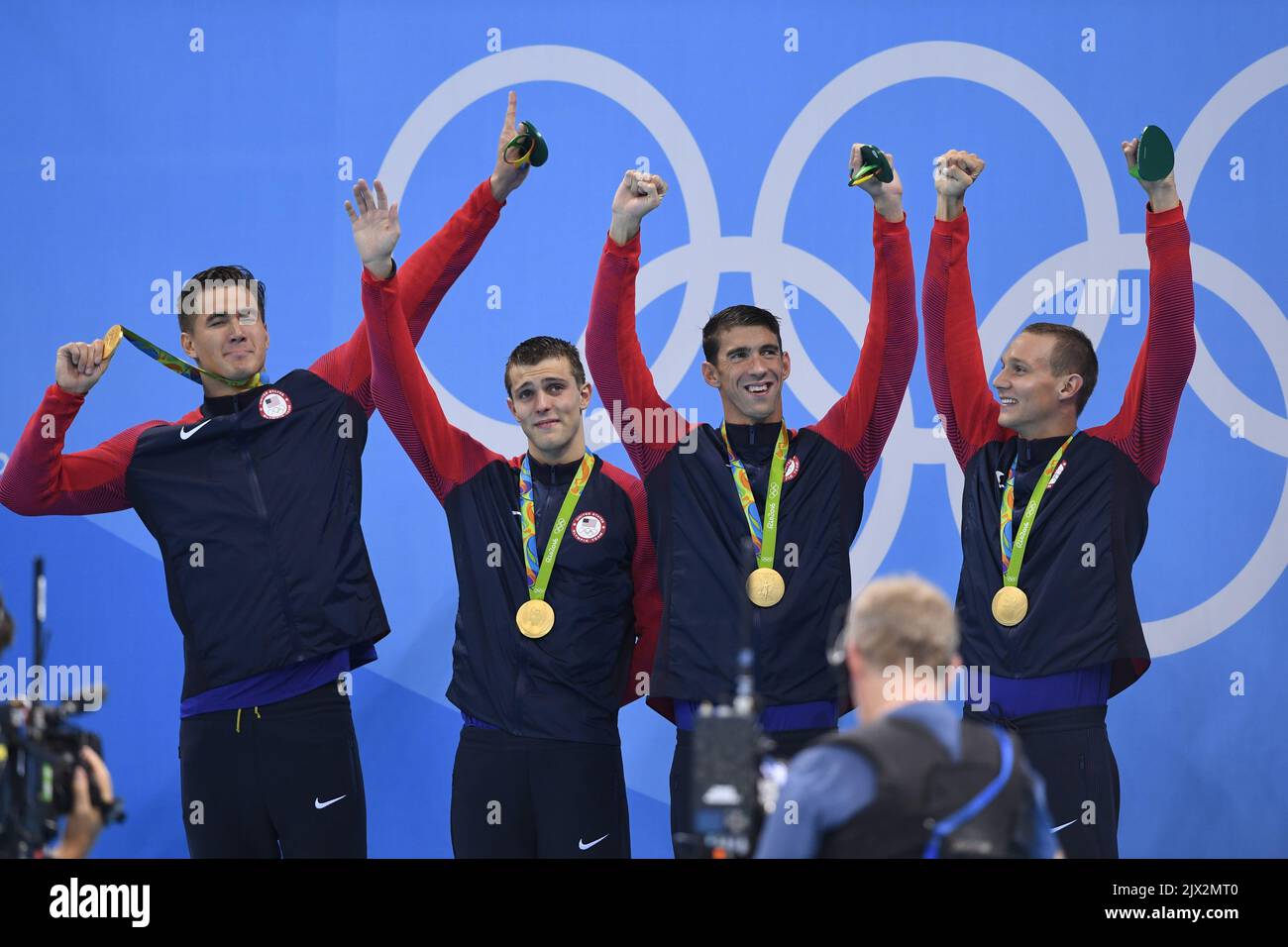 US swimming team members Nathan Adrian (left), Ryan Held, Michael ...