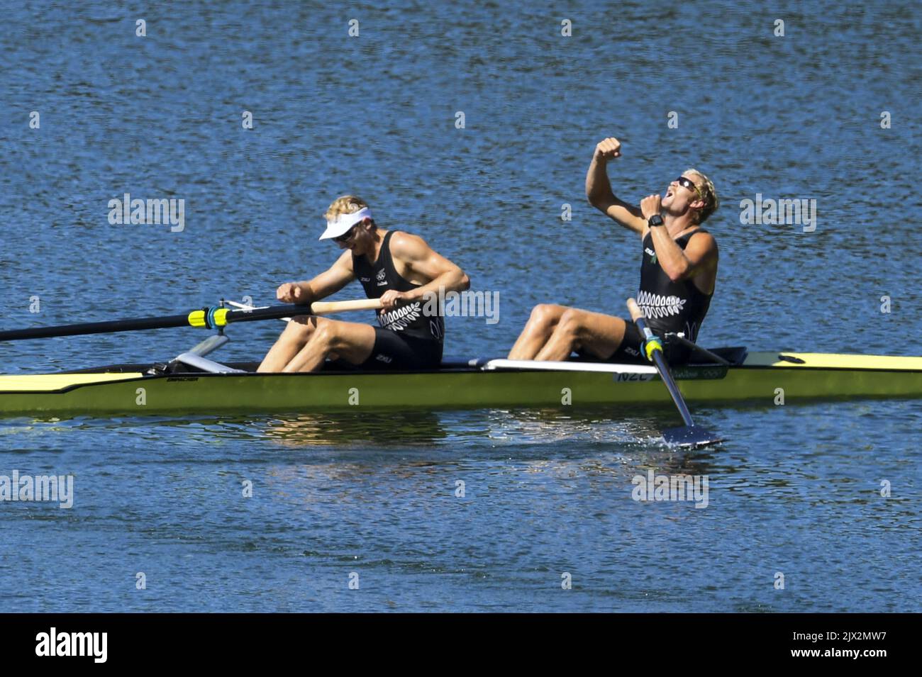 Eric Murray and Hamish Bond of New Zealand celebrate winning Gold in ...