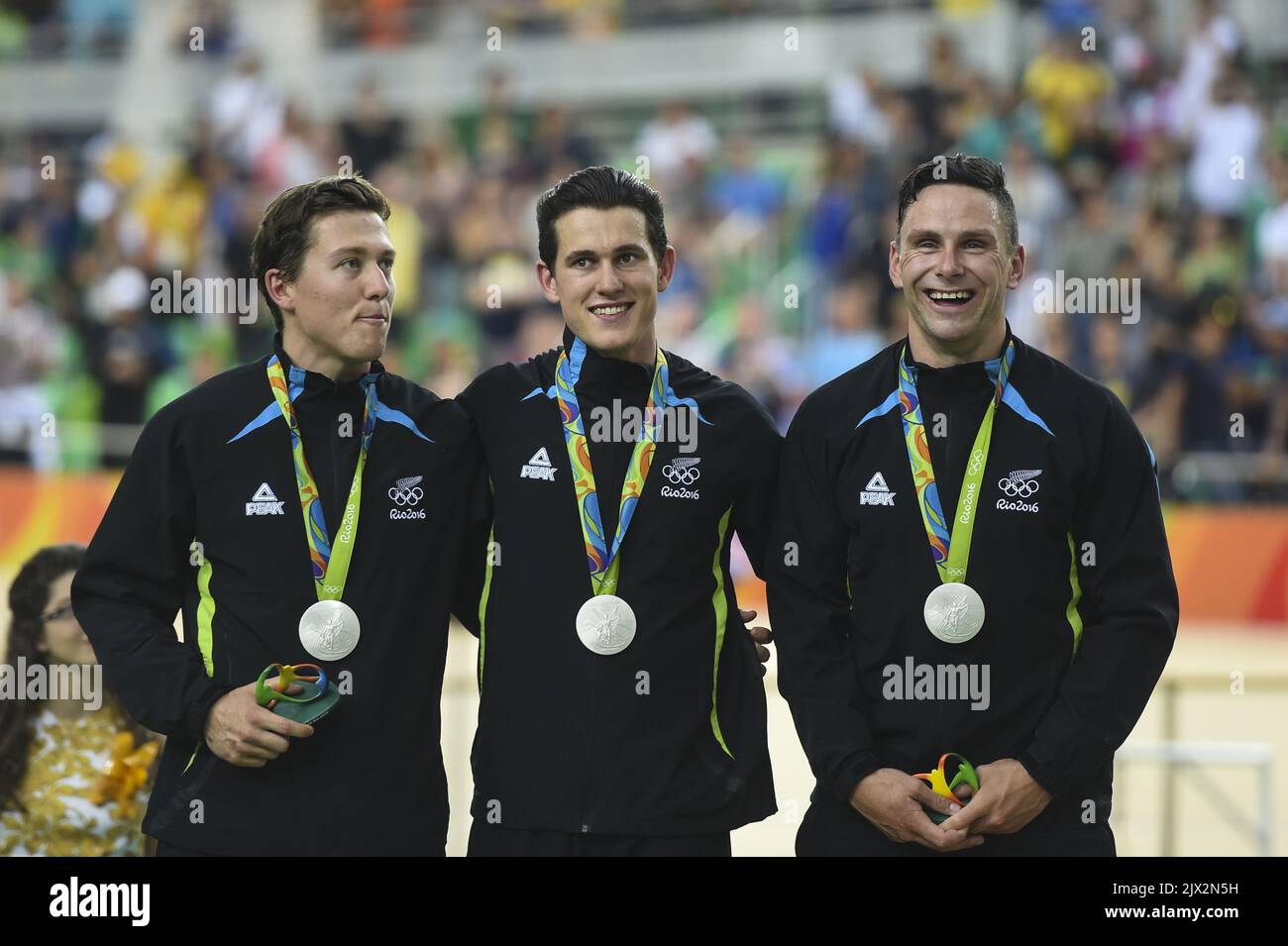Ethan Mitchell, Sam Webster and Edward Dawkins of New Zealand pose for ...