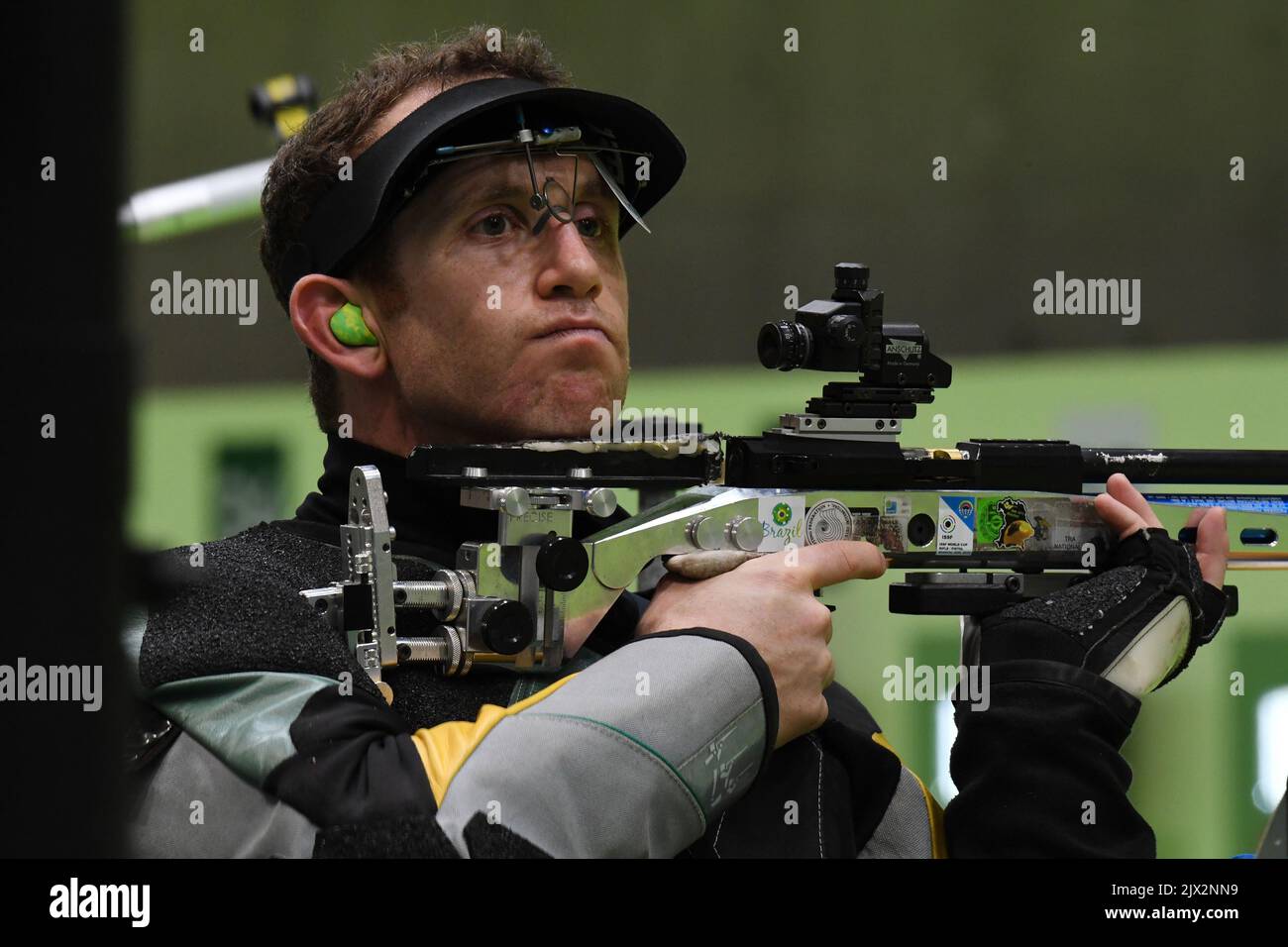 Australia's Dane Sampson competing in the Men's 10m Air Rifle ...
