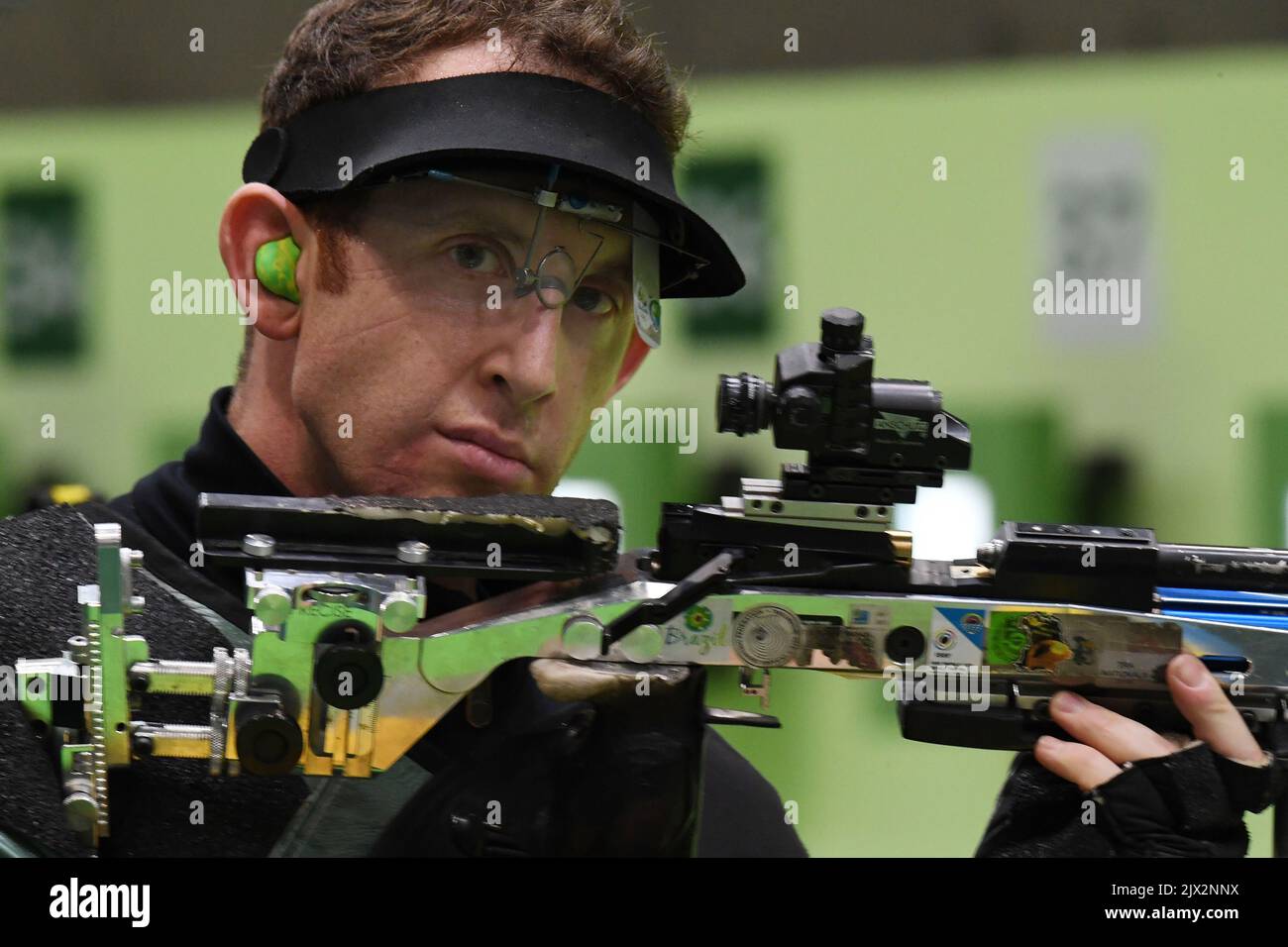 Australia's Dane Sampson competing in the Men's 10m Air Rifle ...