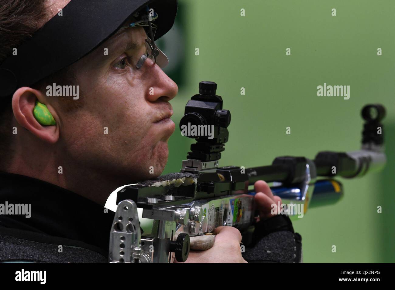 Australia's Dane Sampson competing in the Men's 10m Air Rifle ...