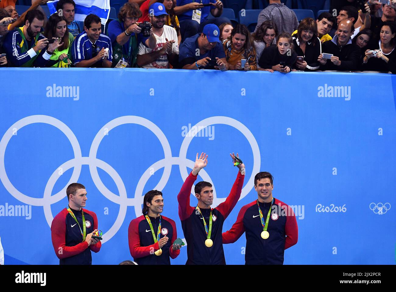 Ryan Murphy, Cody Miller, Michael Phelps and Nathan Adrian of the ...