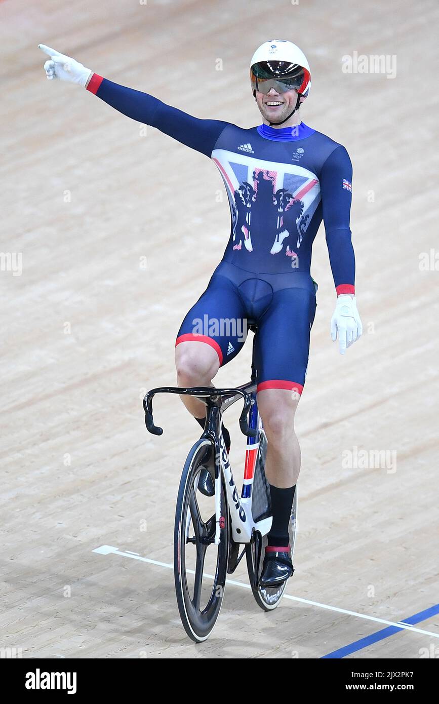 Cyclist Jason Kenny of Great Britain celebrates winning the Gold Medal ...