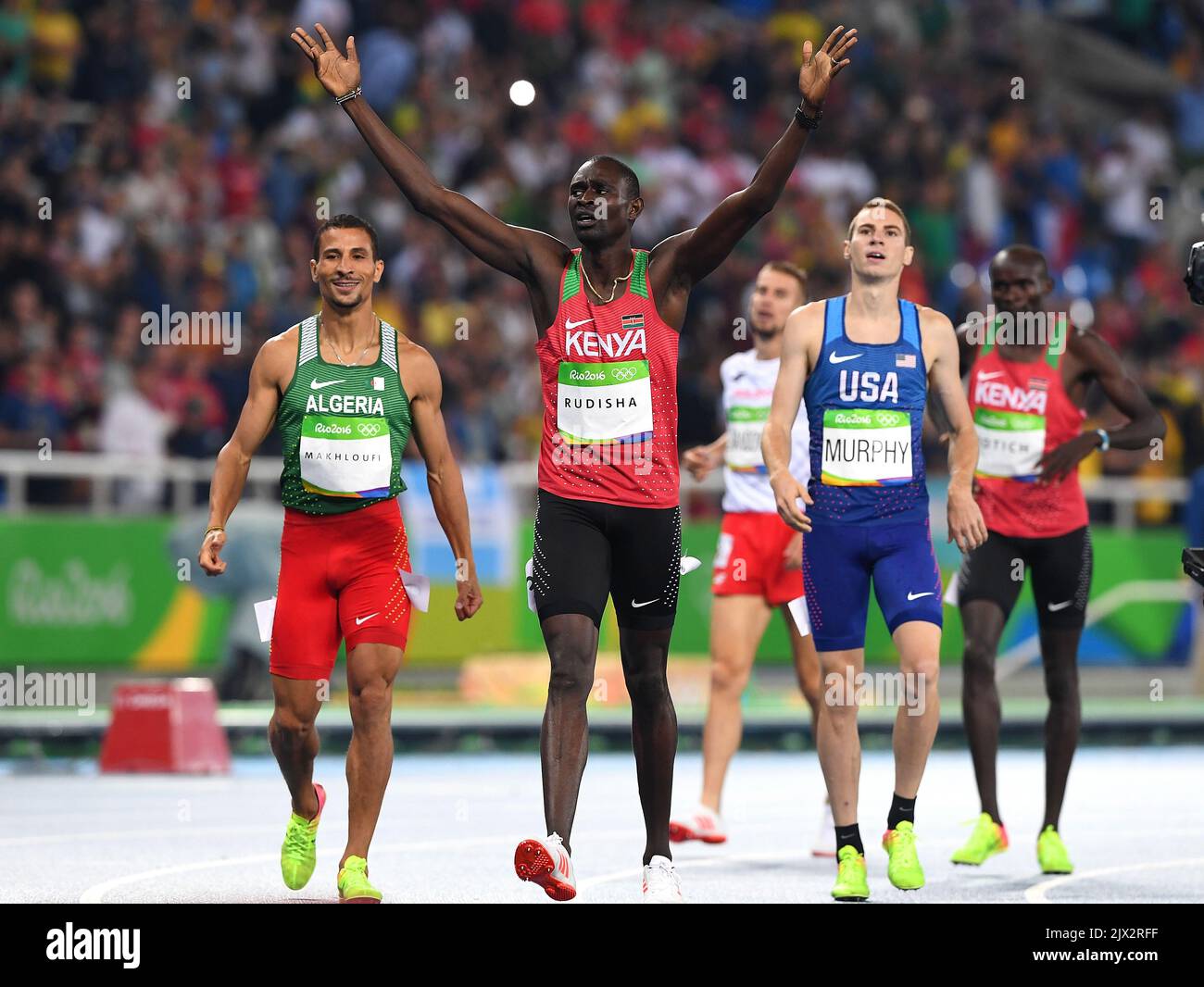 David Lekuta Rudisha of Kenya places gold in the Mens 800m Final at ...