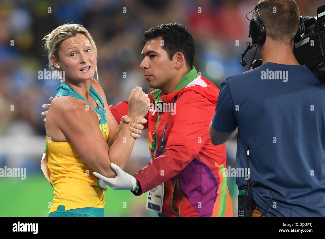 Kim Mickle of Australia is seen to be injured after competing in the ...