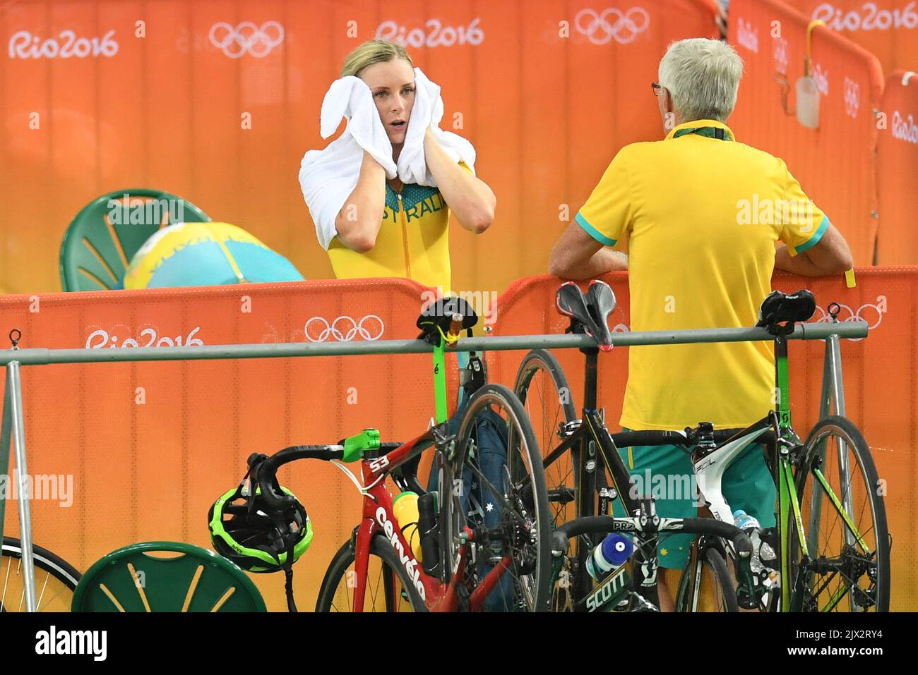 Annette Edmondson of Australia reacts after placing 8th in the Women's ...