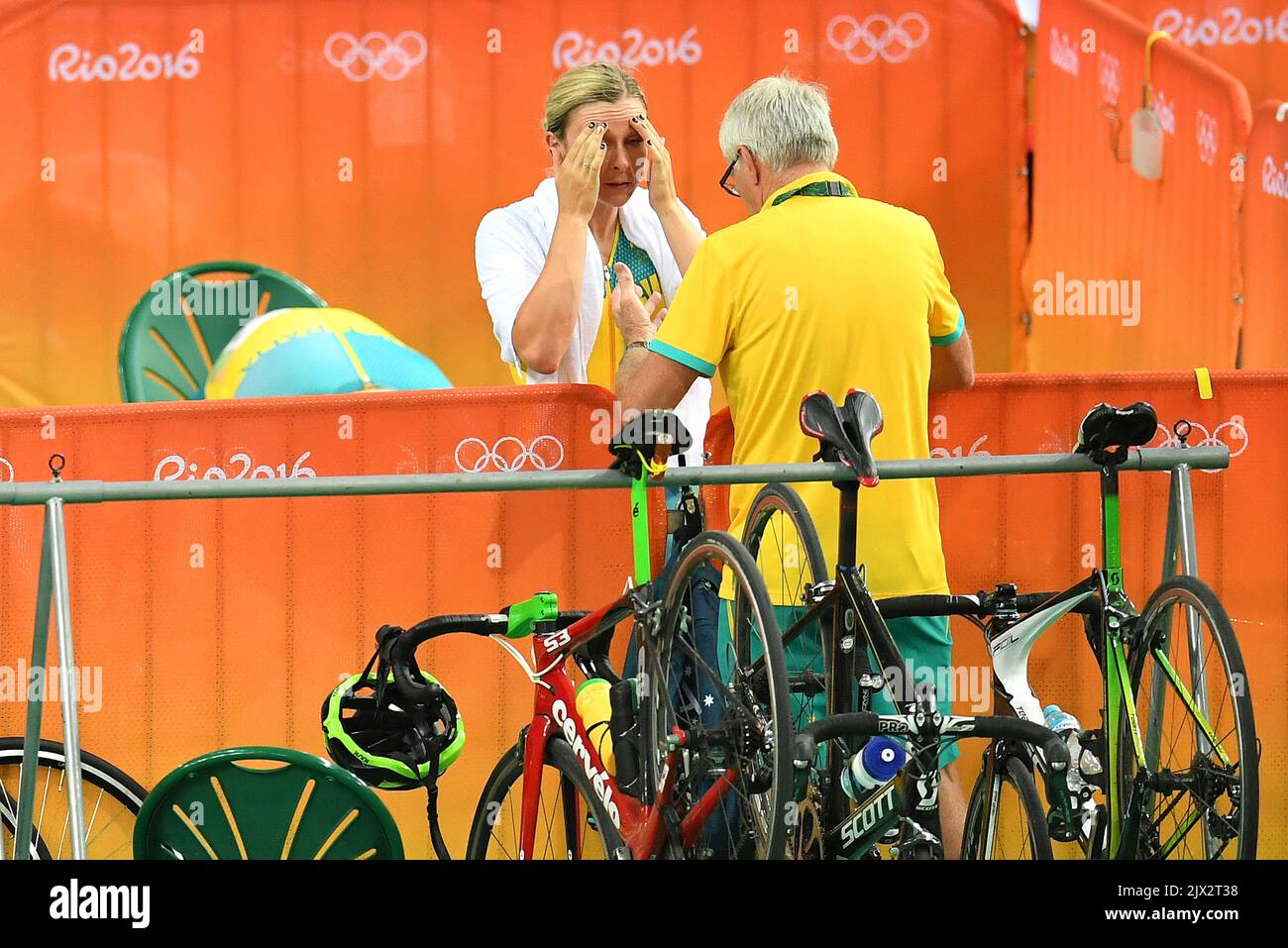 Annette Edmondson of Australia reacts after placing 8th in the Women's ...