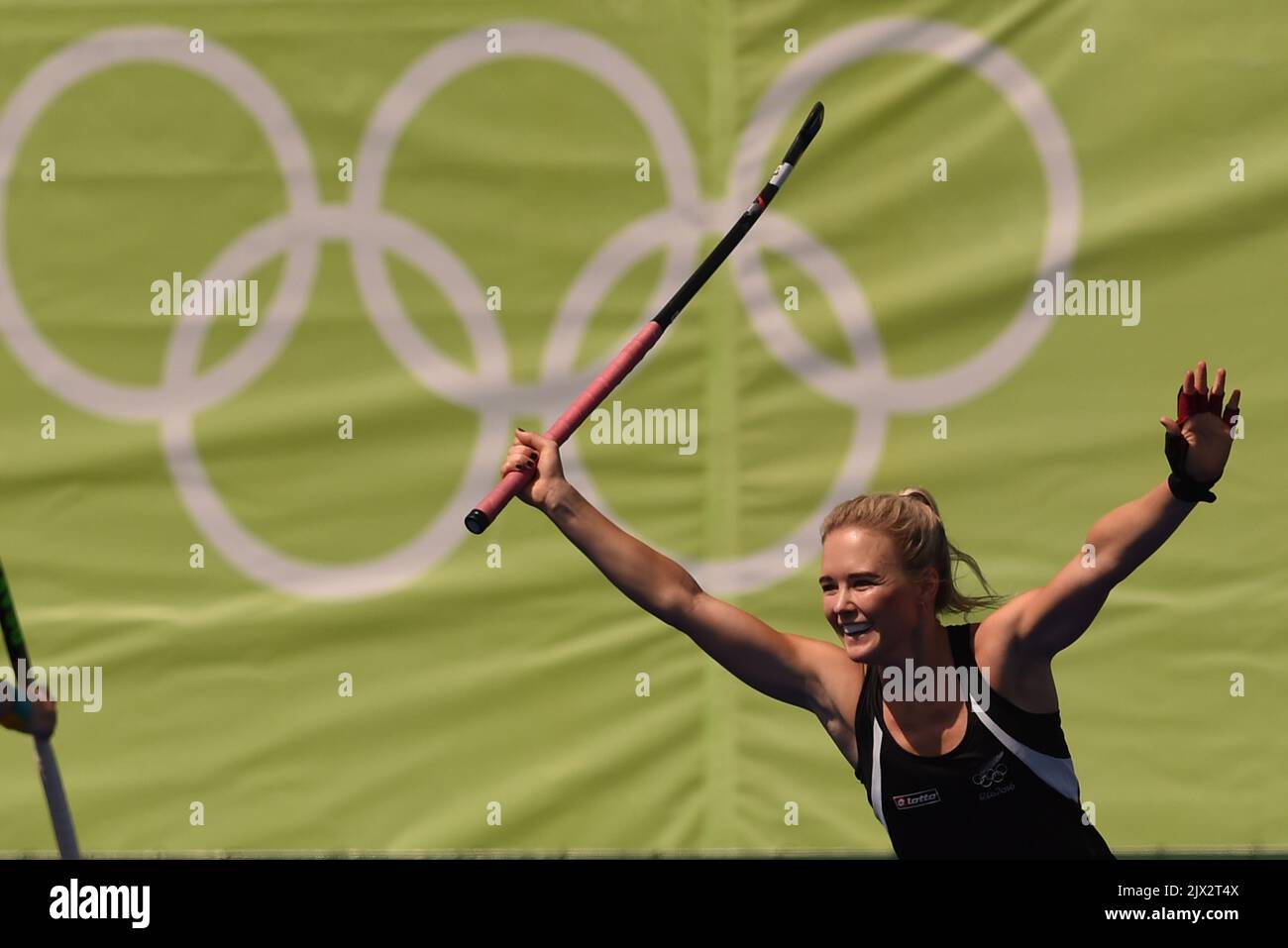 Charlotte Harrison of New Zealand celebrates a goal for NewZealand ...
