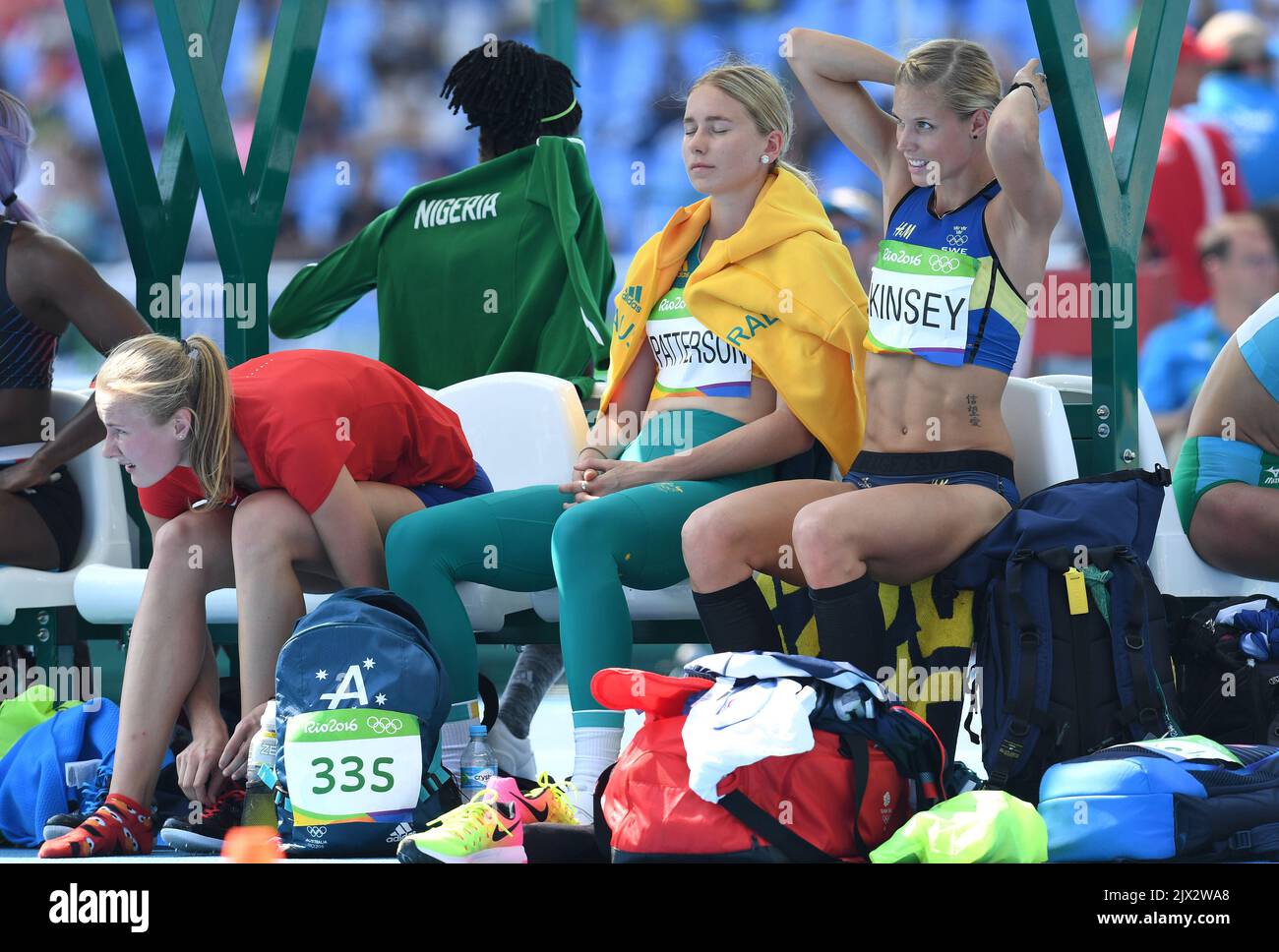 Eleanor Patterson (centre) is seen during round 1 of the Women's High ...