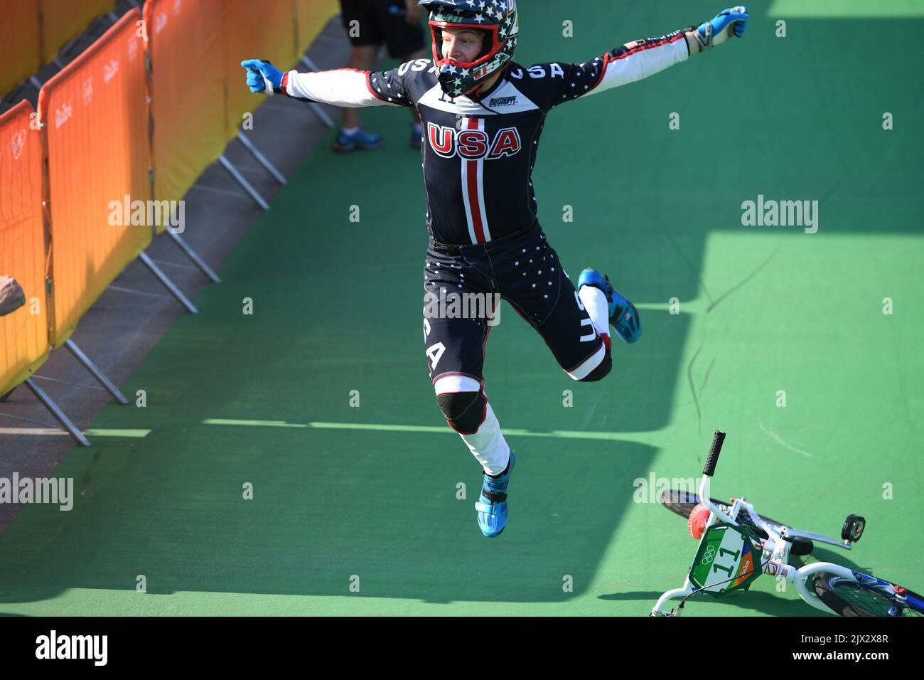 Connor Fields of the USA celebrates his gold medal win in the Men's BMX ...