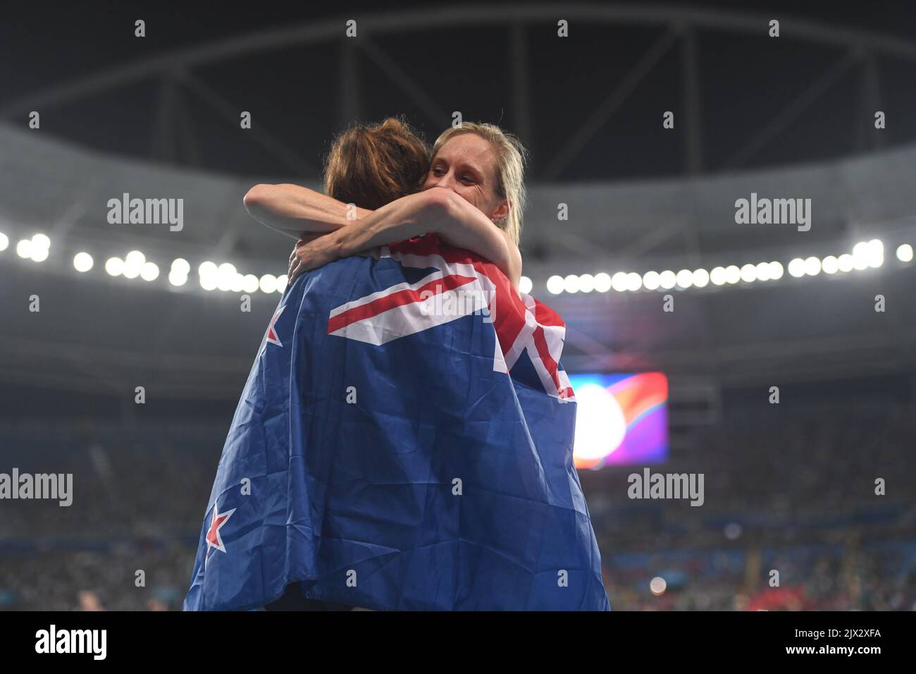 Alana Boyd of Australia hugs Eliza McCartney (obscured, Bronze) after ...