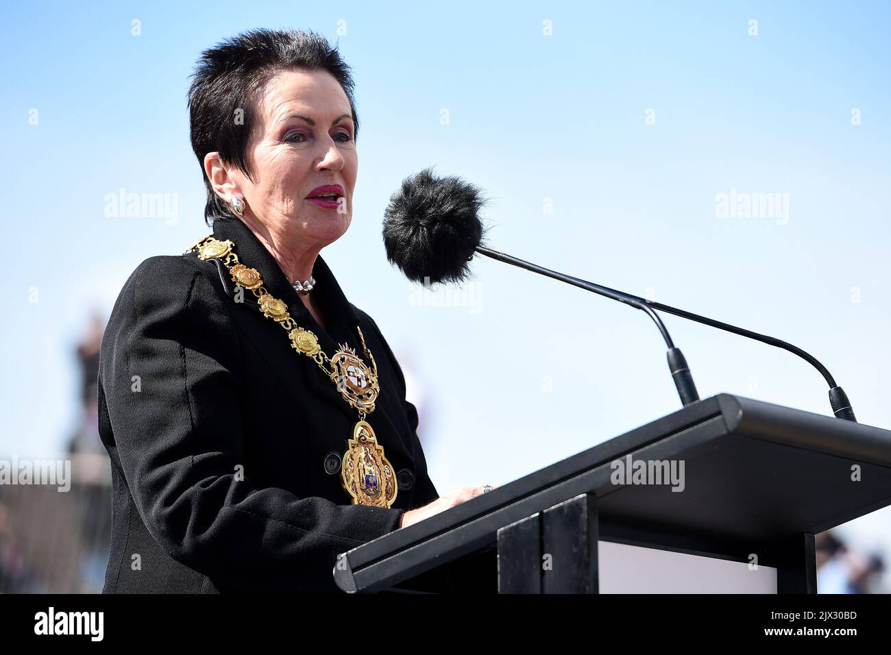 Sydney Lord Mayor Clover Moore speaks at a welcoming ceremony for ...