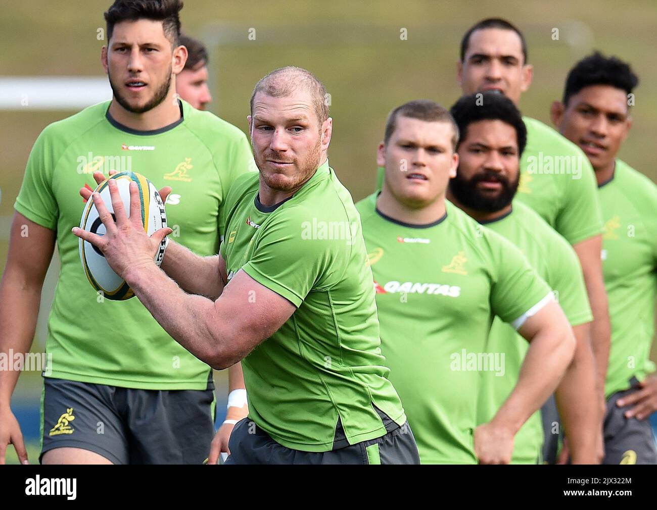 Wallabies player David Pocock catches a ball during training in ...