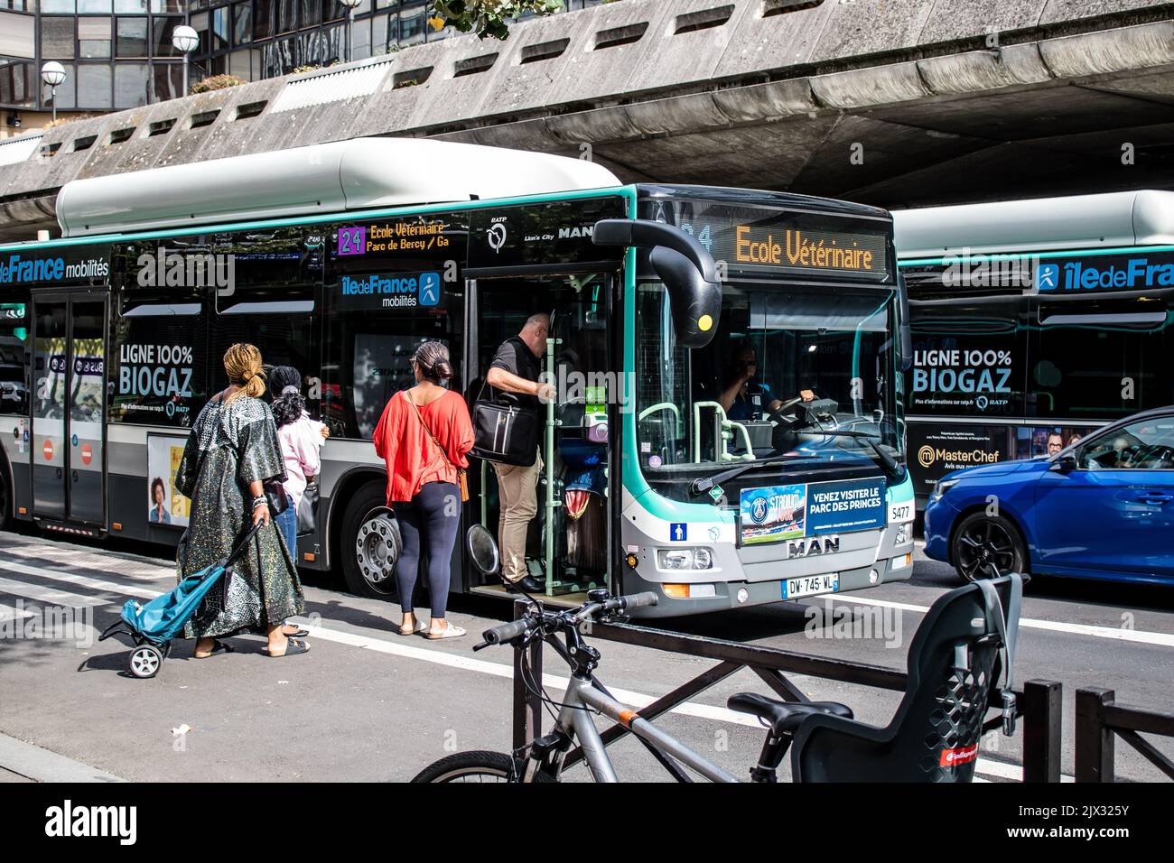 Paris, France - September 05, 2022 Bus driving through the streets of ...