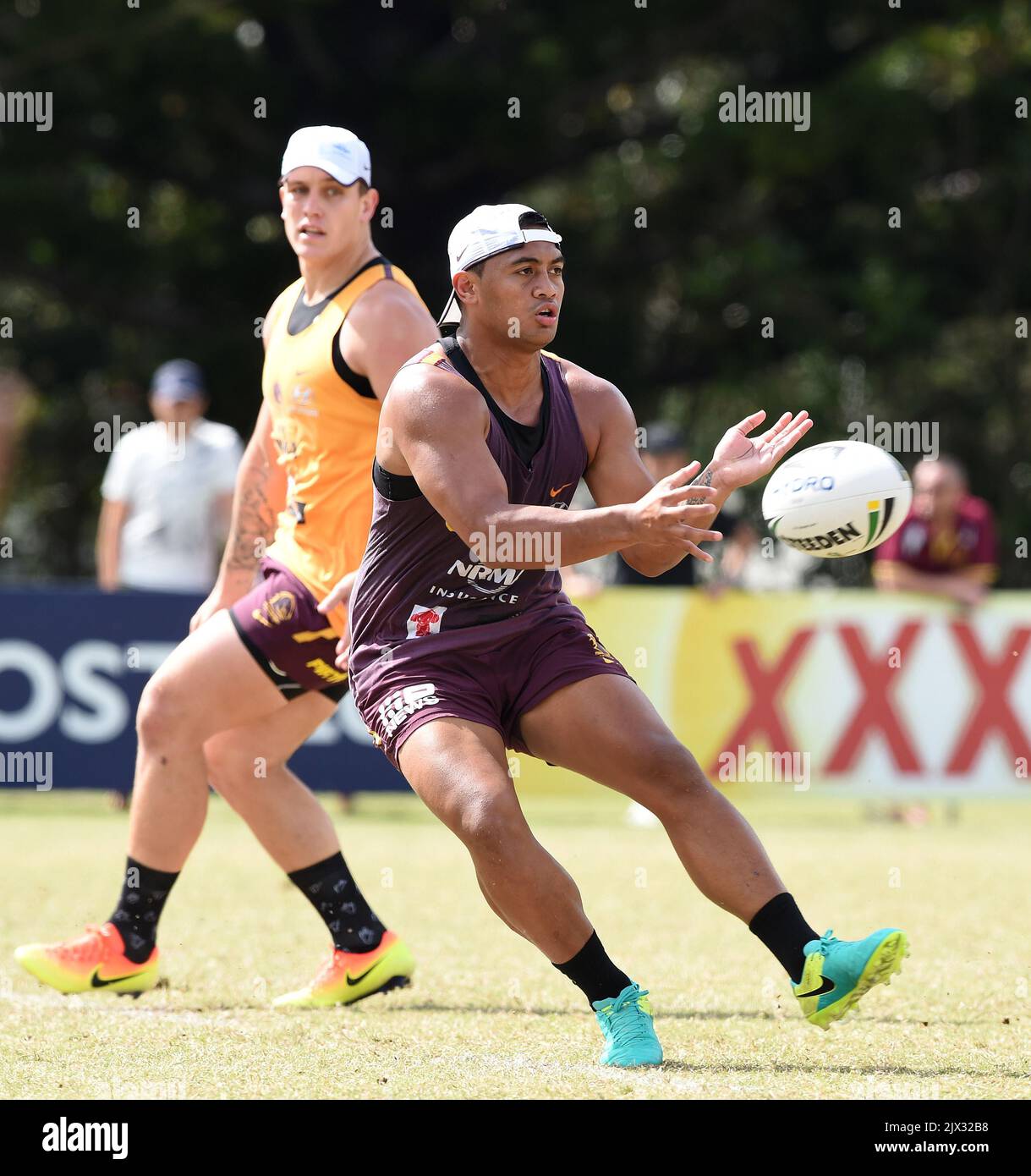 Anthony Milford passes the ball during the Brisbane Broncos training ...