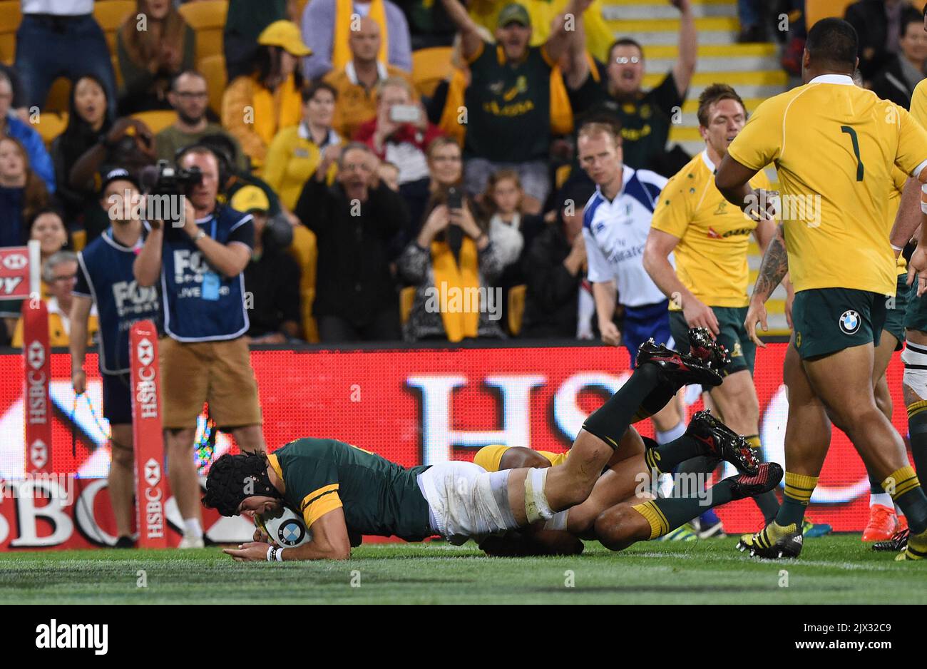 Springboks player Warren Whiteley crosses over to score during the ...