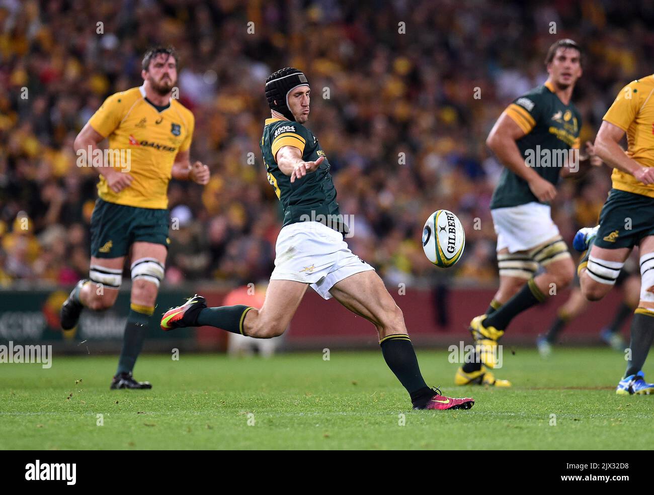 South African Springboks player Johan Goosen kicks during their Rugby ...