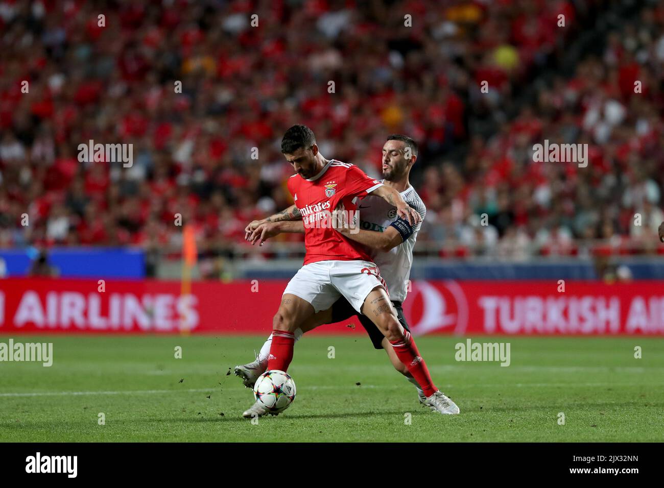 Lisbon, Portugal. 6th Sep, 2022. Rafa Silva of Benfica (L) vies with ...