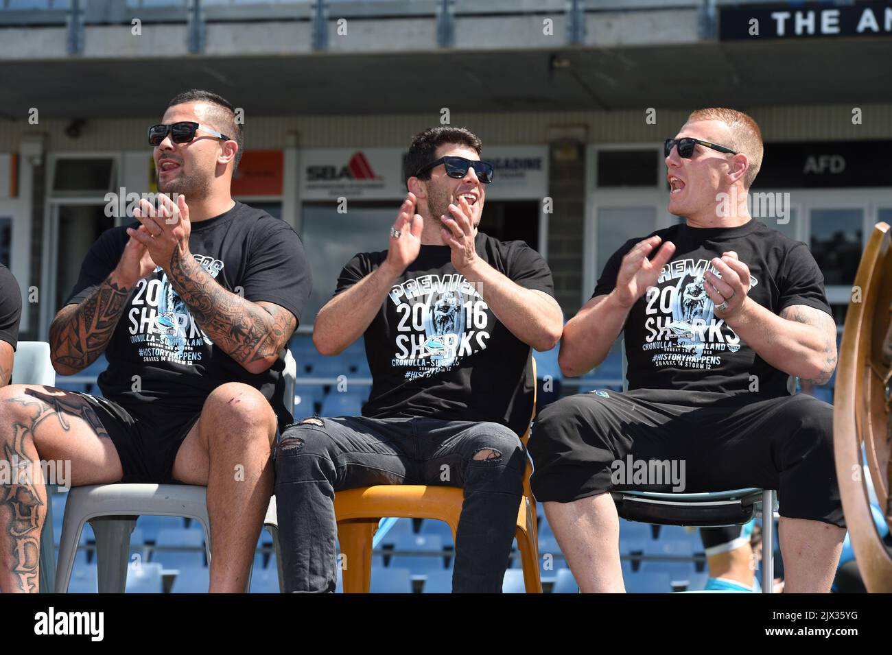 Cronulla Sharks Andrew Fifita, Michael Ennis and Luke Lewis at a fan ...