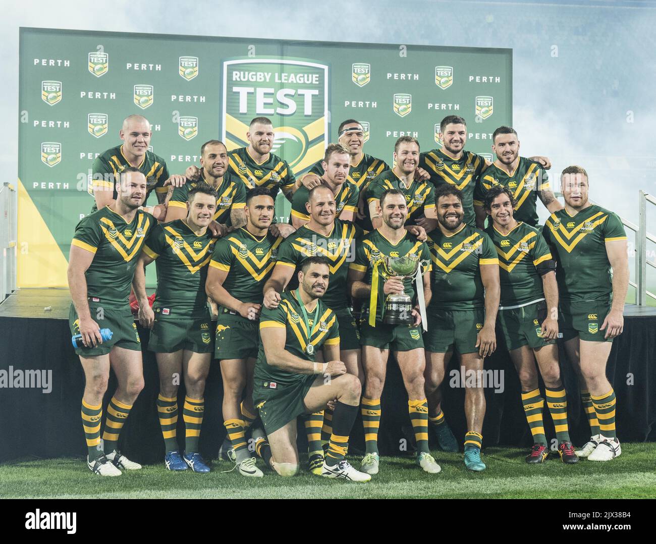 The victorious Australian team pose for a team photograph after their ...