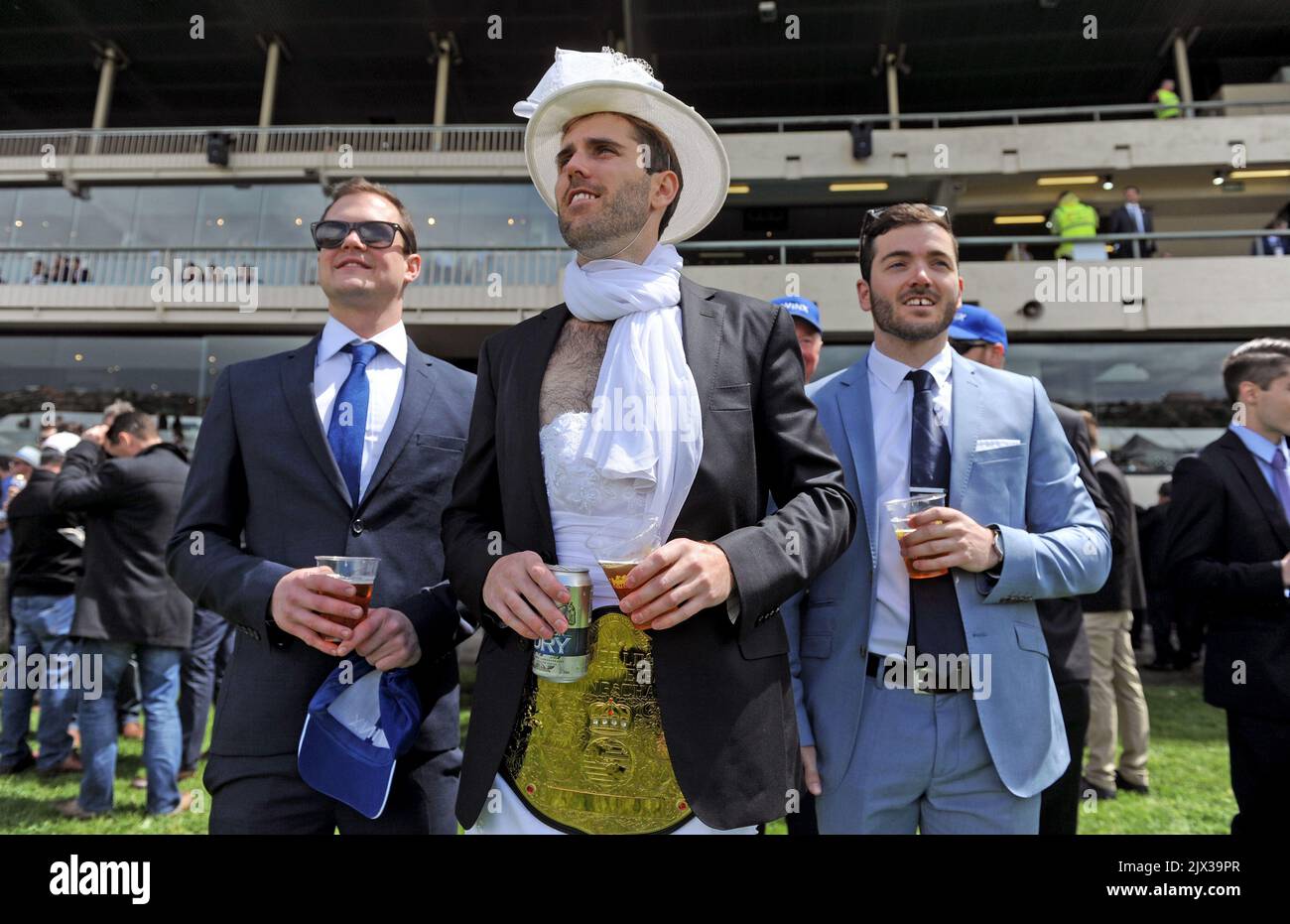 Racegoers enjoy themselves on Cox Plate Day at Moonee Valley Racecourse ...