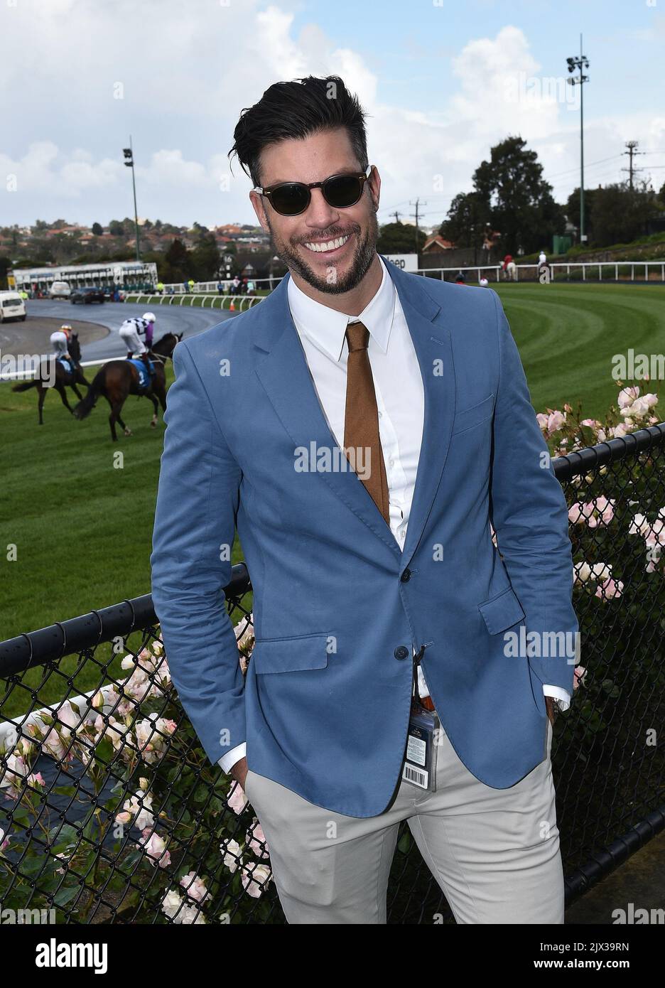 Sam Wood poses for a photo in the William Hill enclosure on Cox Plate ...