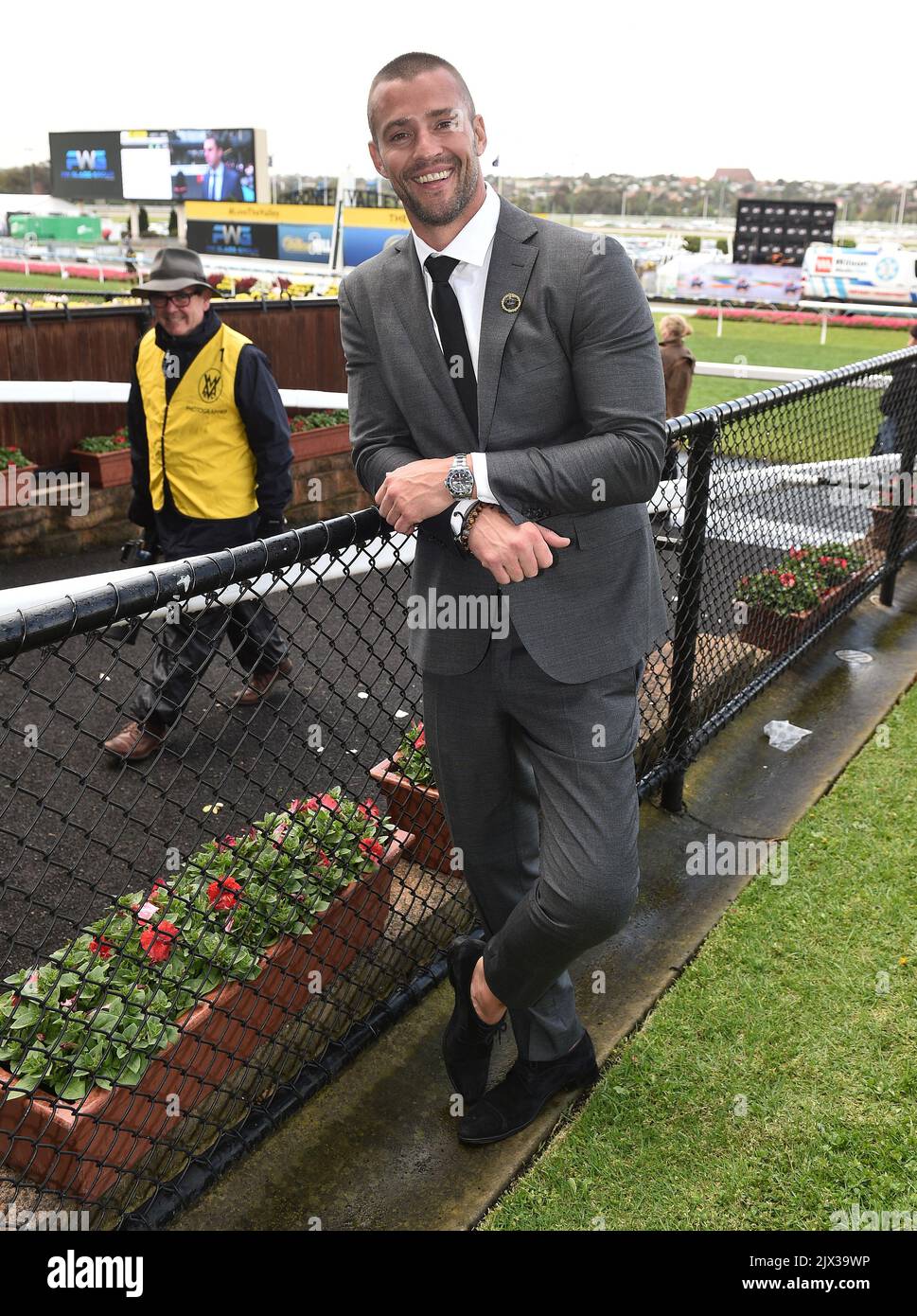 Kris Smith poses for a photo in the William Hill enclosure on Cox Plate Day at Moonee Valley ...
