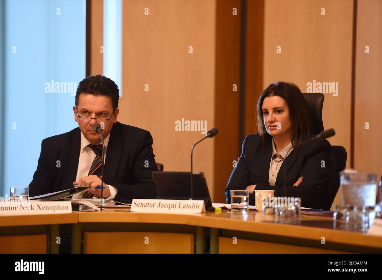 Independent Senators Nick Xenophon (left) and Jacqui Lambie attend a ...