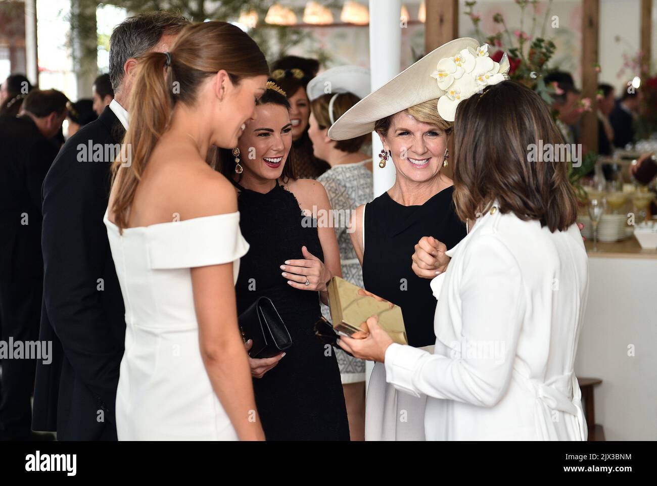 Lisa Wilkinson (right) jokes with Julie Bishop and David Panton and his ...