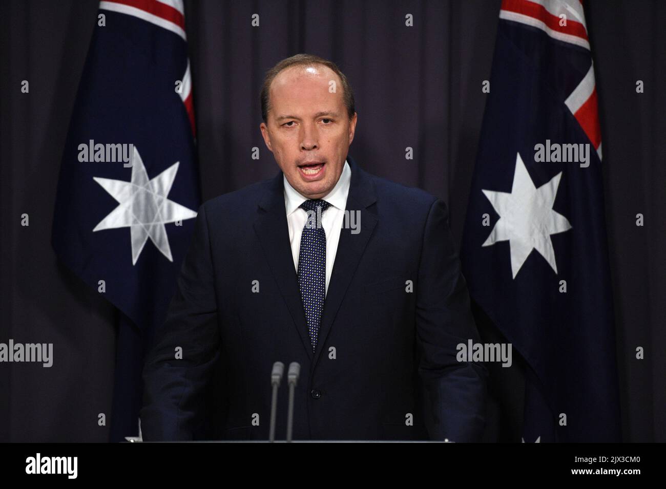 Minister for Immigration and Border Protection Peter Dutton at a press ...
