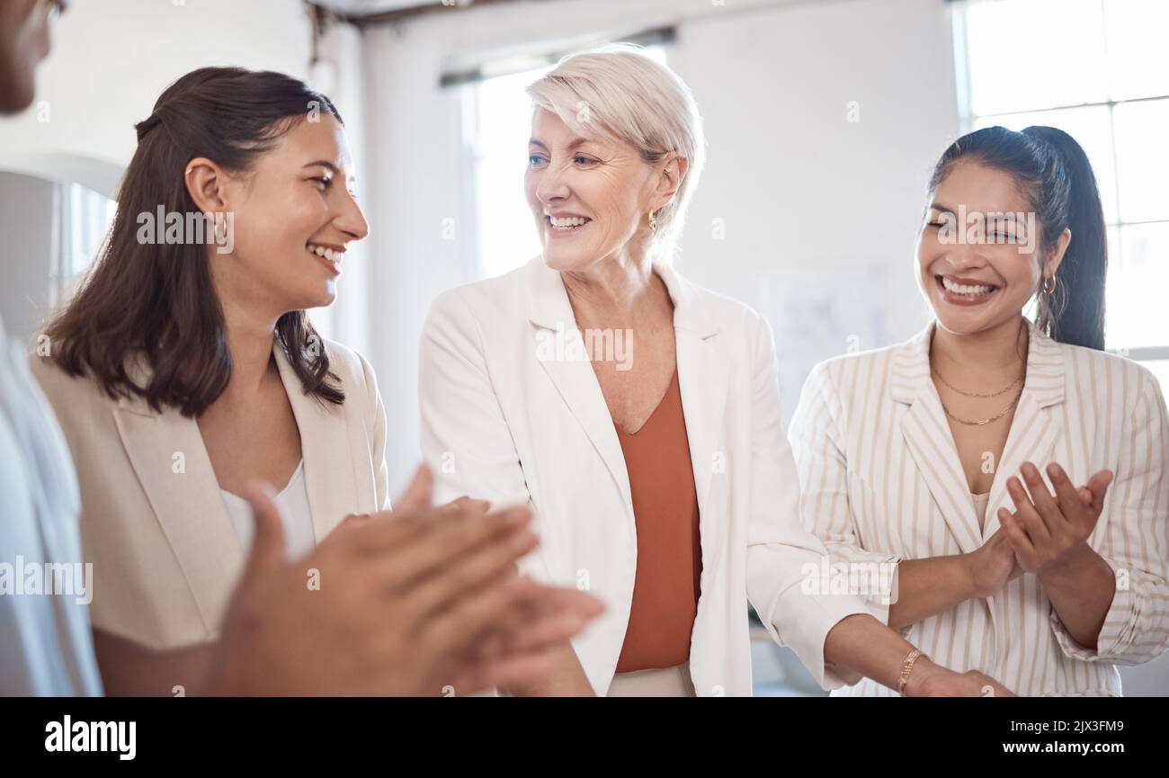 Team success, collaboration and teamwork of a office work group ...