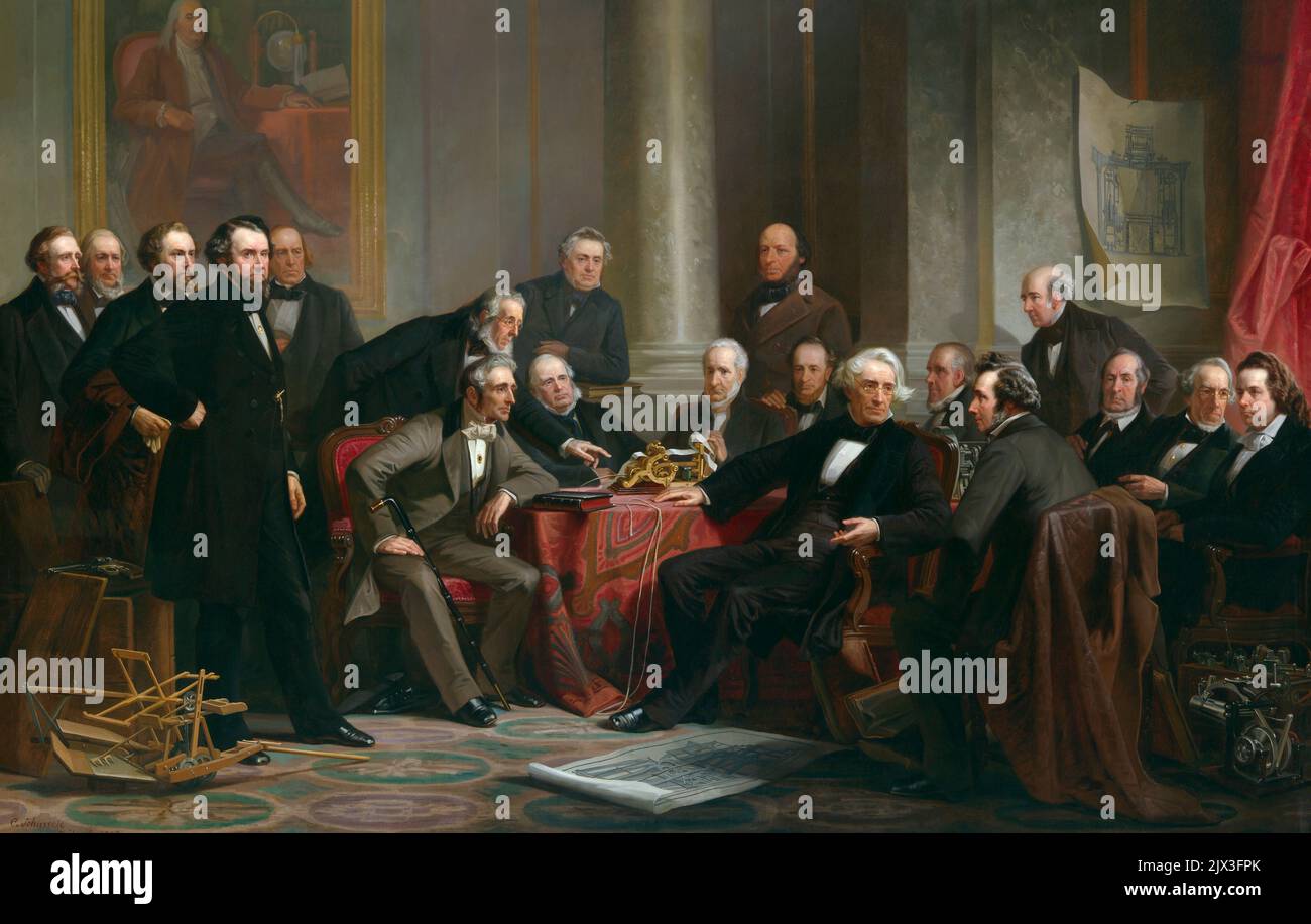 American inventors ('Men of Progress'). Standing, left to right ...