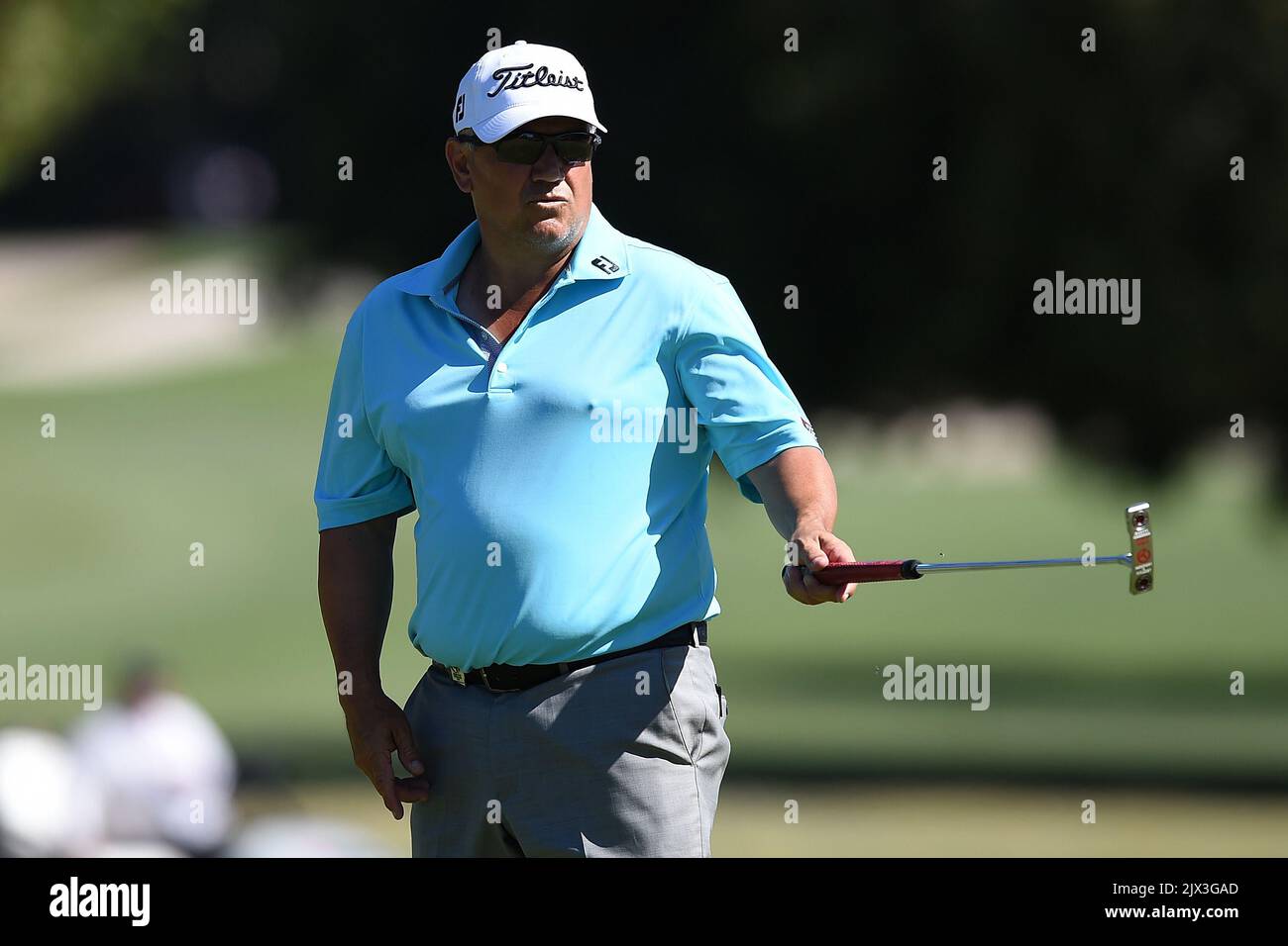 Australia's Peter O'Malley gestures after putting on the 15th hole ...
