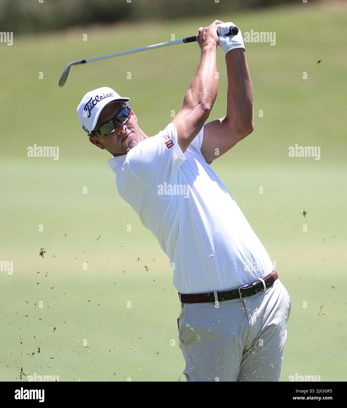 Australia's Adam Scott plays his second shot at the nineth hole during ...