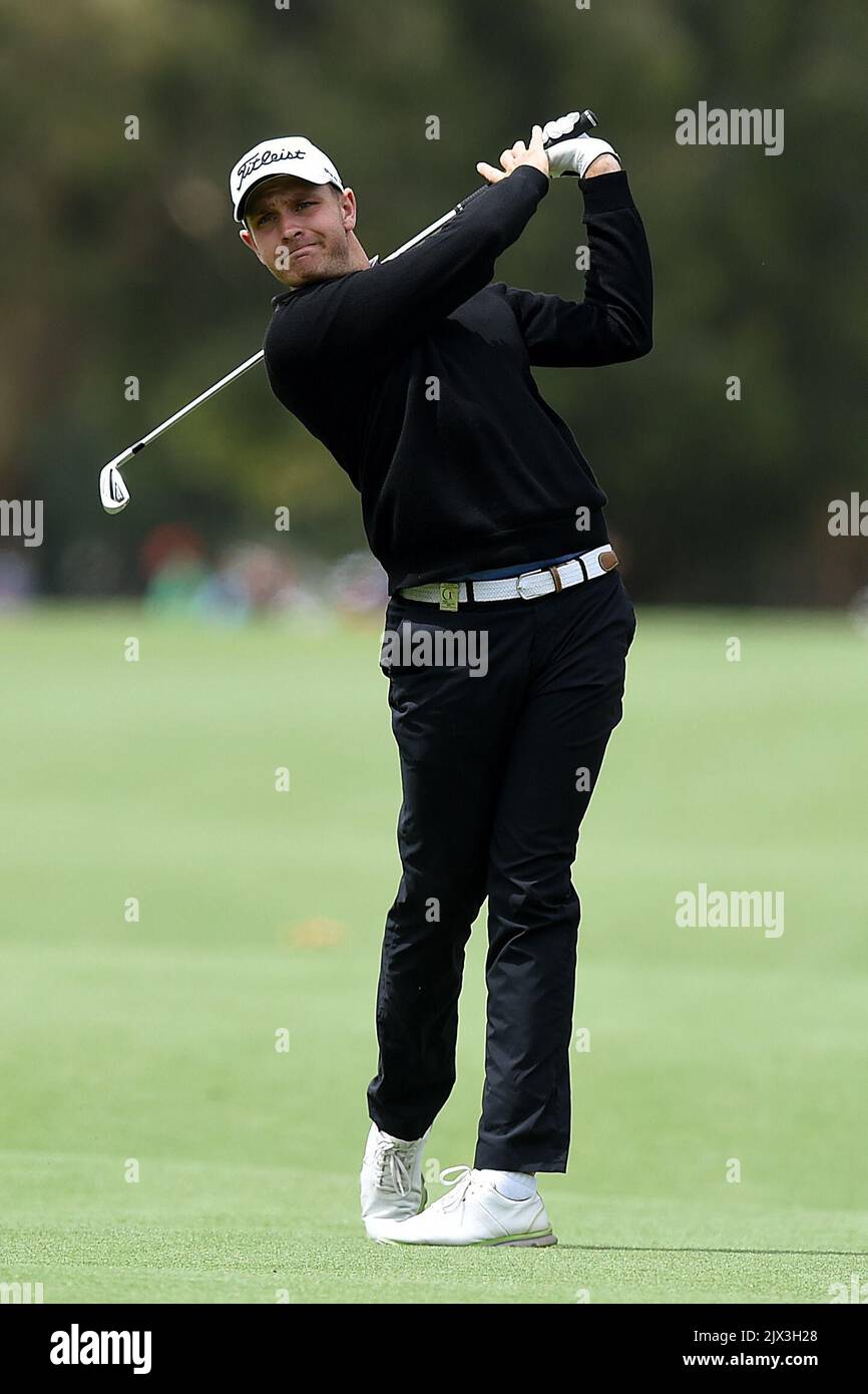Australia's Jake Higginbottom plays a shot from the fairway on the 16th ...