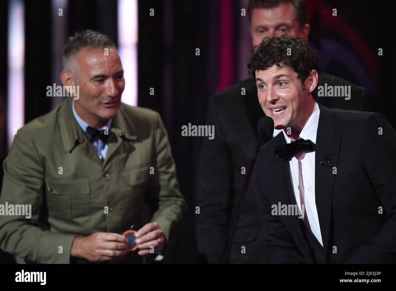Anthony Field, Simon Pryce and Lachlan Gillespie of The Wiggles accept ...