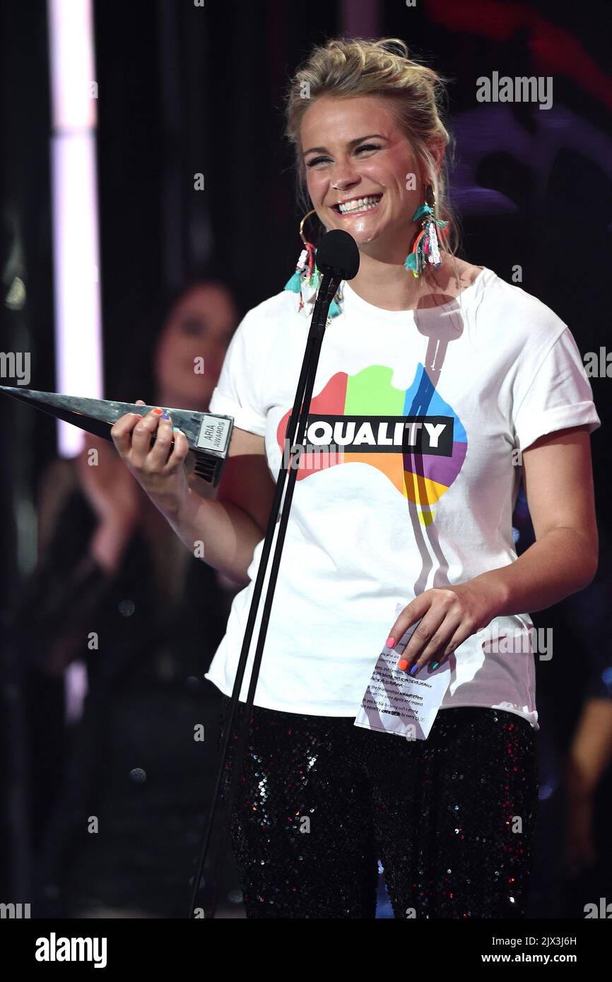 Angie Green accepts the ARIA for Best Female Artist on behalf of SIA ...