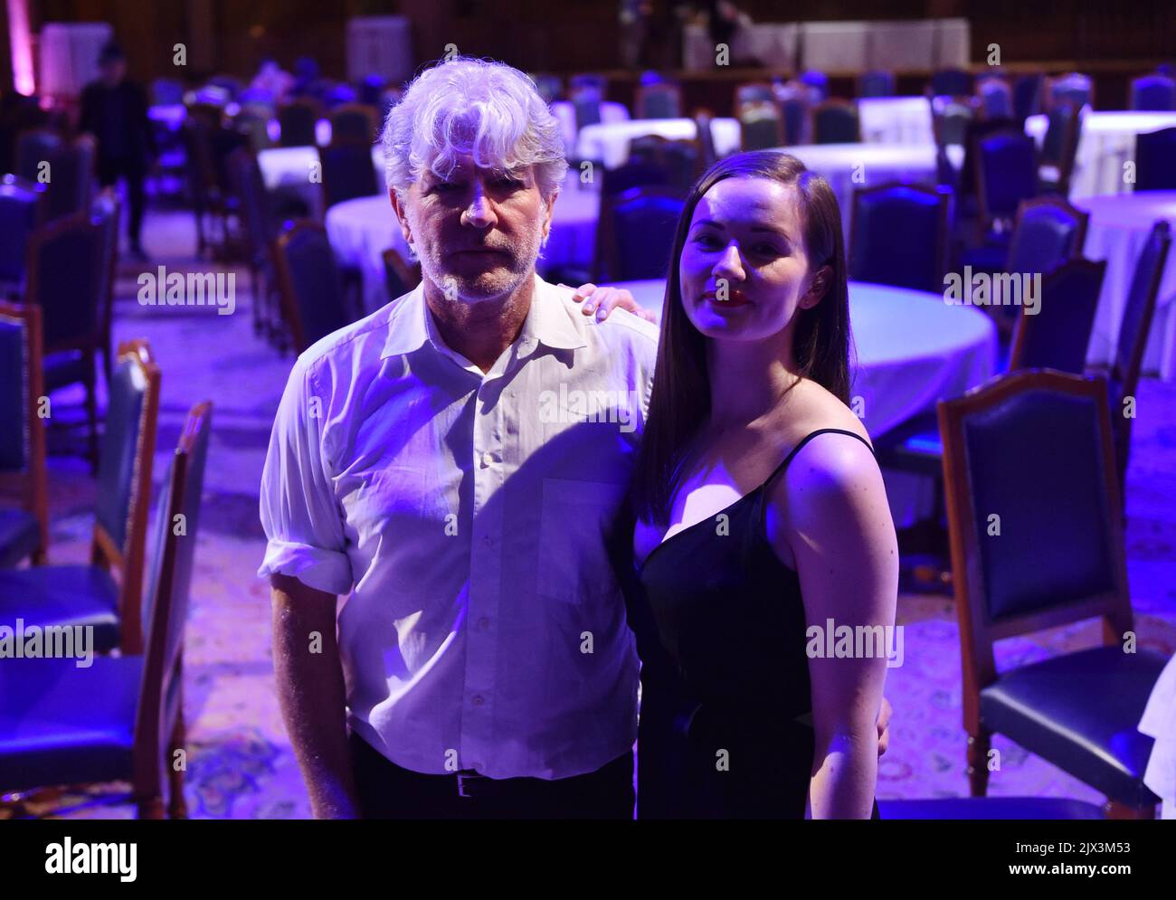 Tim Finn (left) with actor Sarah Morrison at a media call for the ...