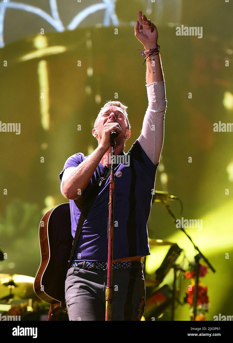 Chris Martin, lead singer of British rock band Coldplay, performs at ...