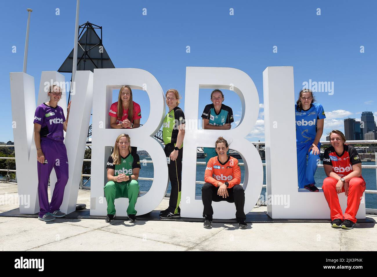 Representatives of the eight WBBL teams, (L-R), Amy Satterthwaite ...